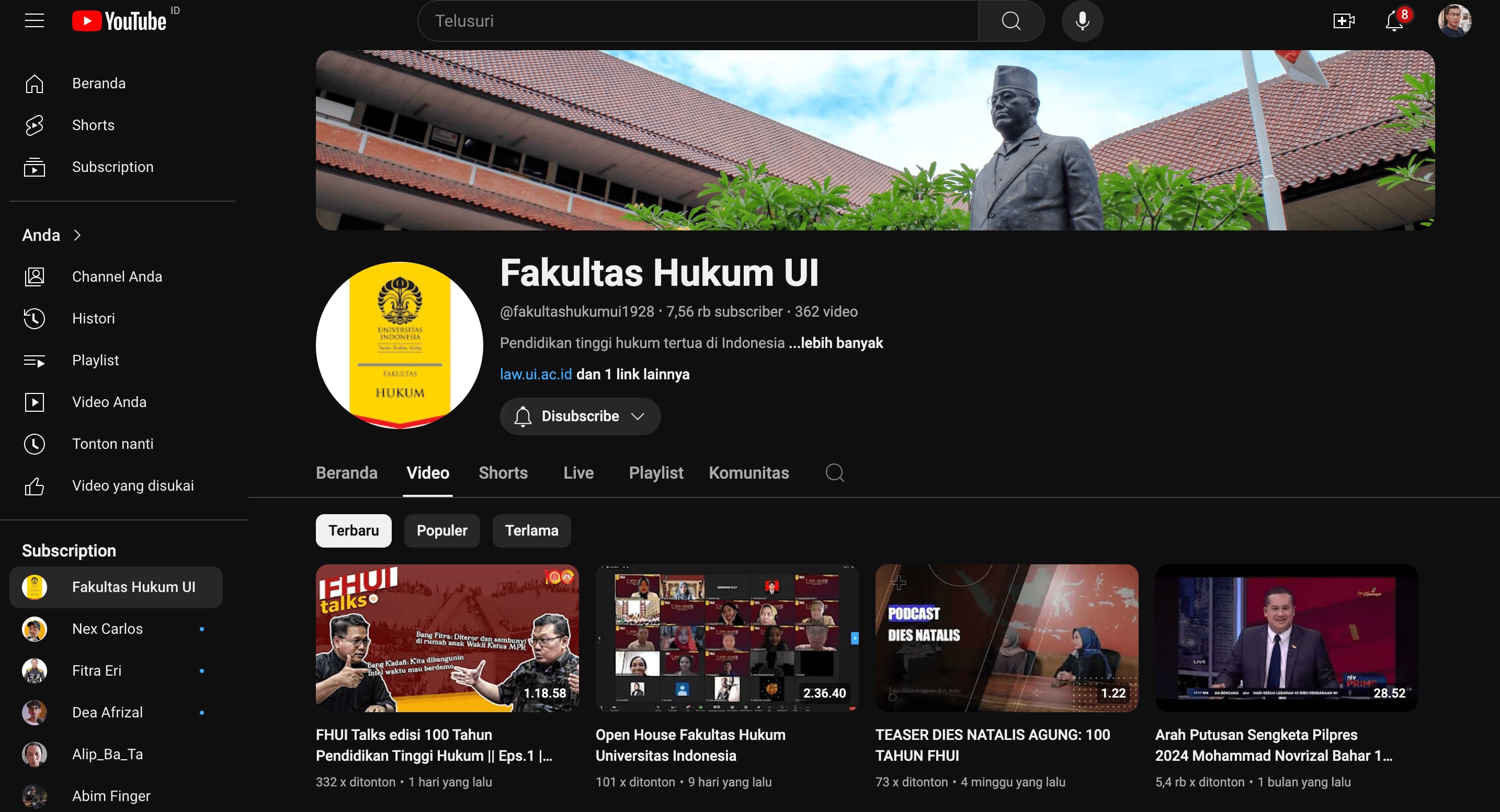FH UI Youtube Channel - Fakultas Hukum Universitas Indonesia