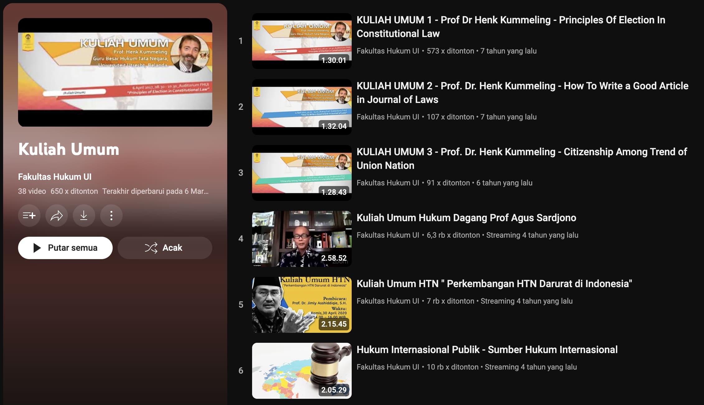 FH UI Youtube Channel - Fakultas Hukum Universitas Indonesia